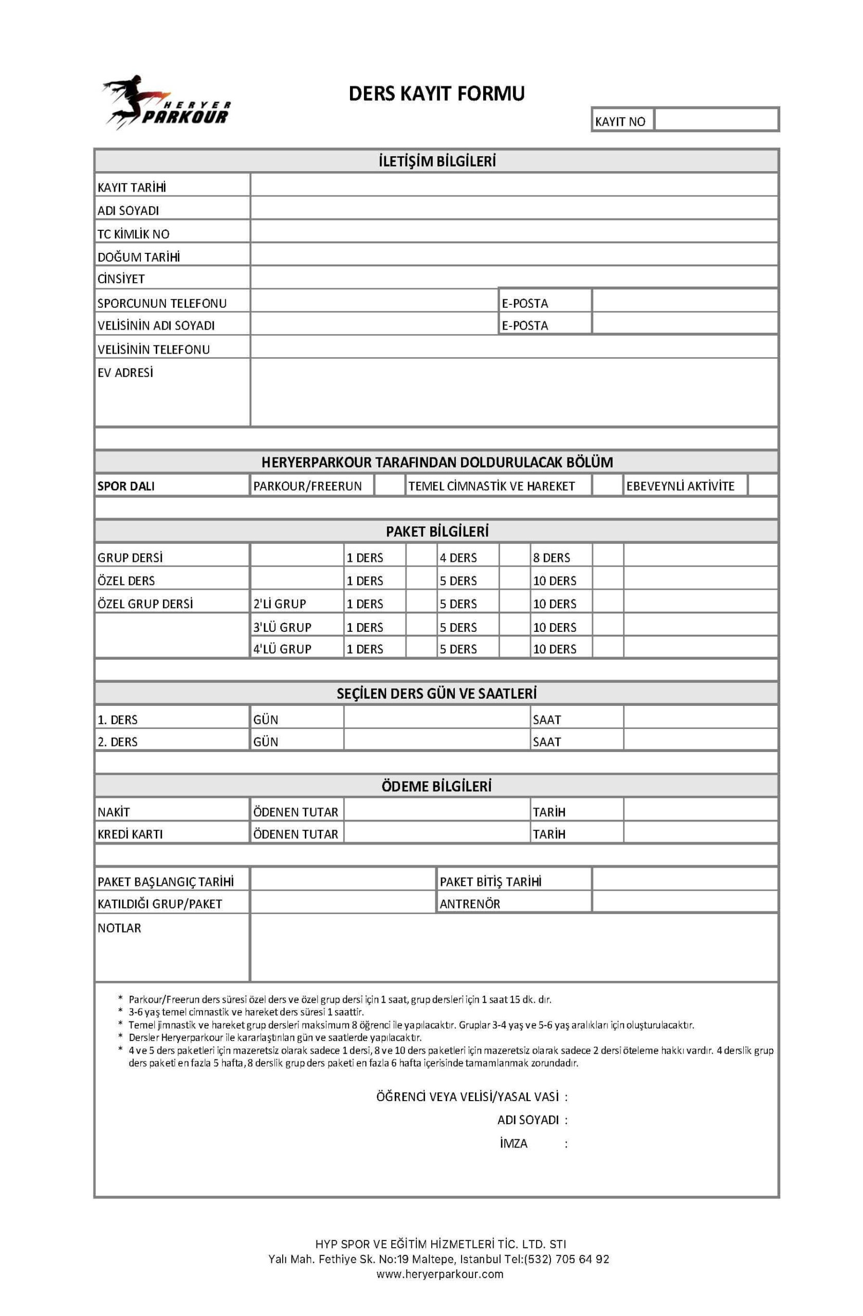 Ders Kayıt Formu – HerYerParkour